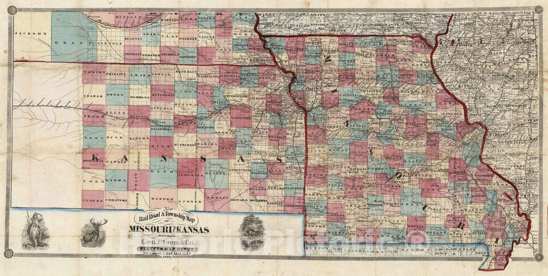 Historic Wall Map : 1869 New Rail Road & township map of Missouri and ...