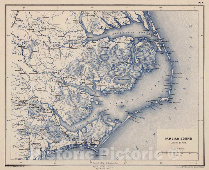 Historic Map : North Carolina, Pamlico Sound 1874 Planche VI. Pamlico ...