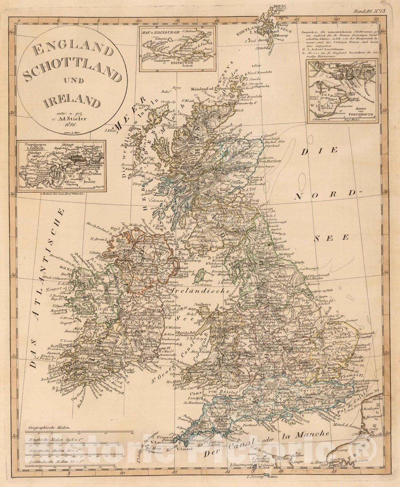 Historic Map : England; Scotland; Ireland, 1825 England, Schottland un ...