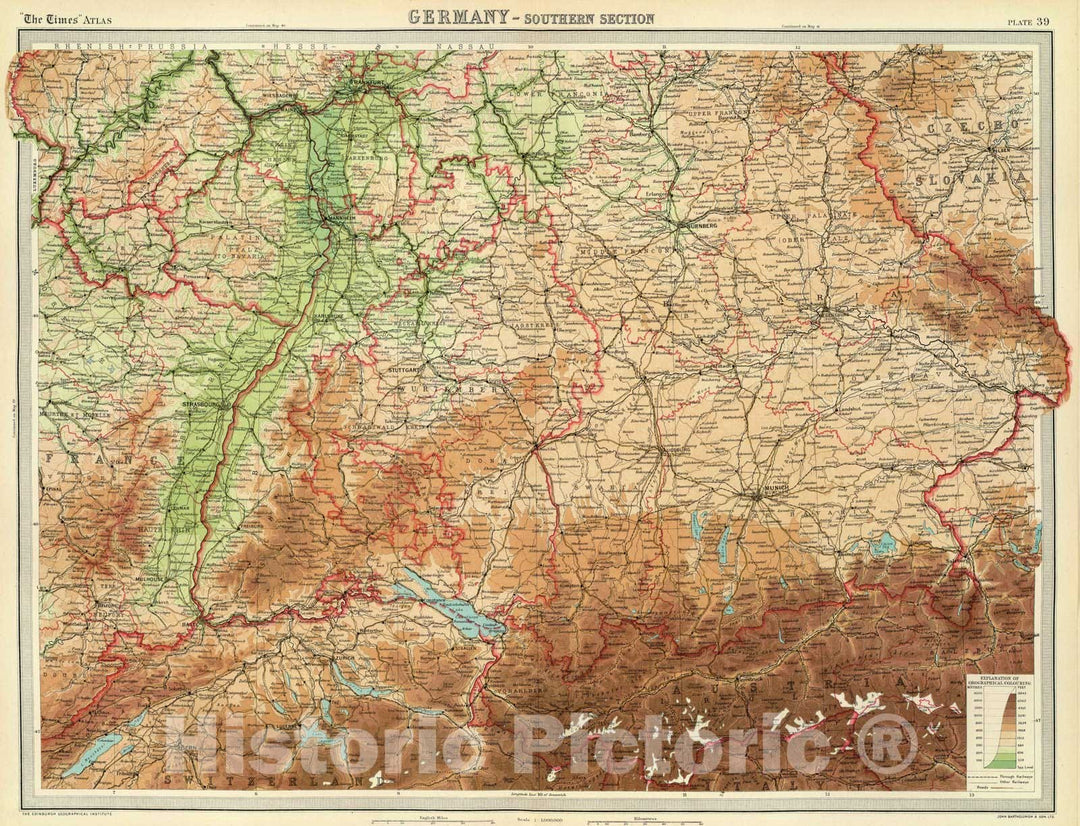 Historic Wall Map : 1922 Germany - southern section. - Vintage Wall Ar ...
