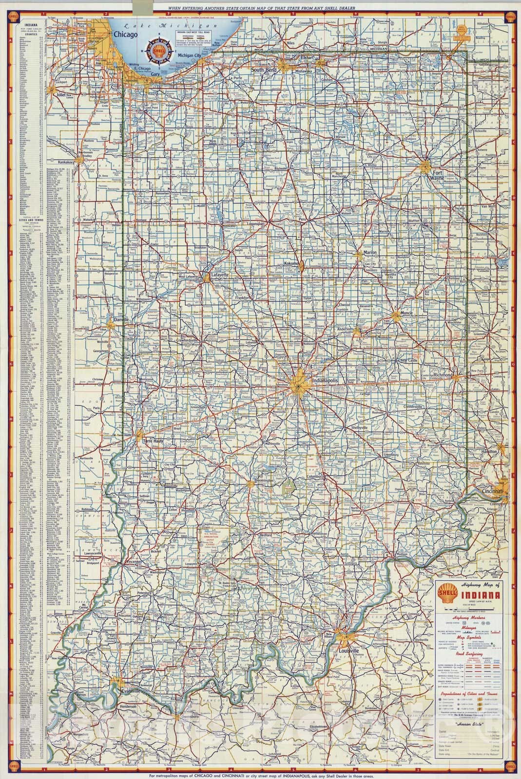 Historic Map : National Atlas - 1956 Shell Highway Map of Indiana. - V ...