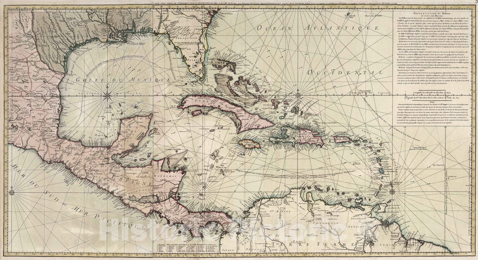 Historic Map : Mexico, Gulf of Mexico 1740 Carte d'une partie de l'Ame ...