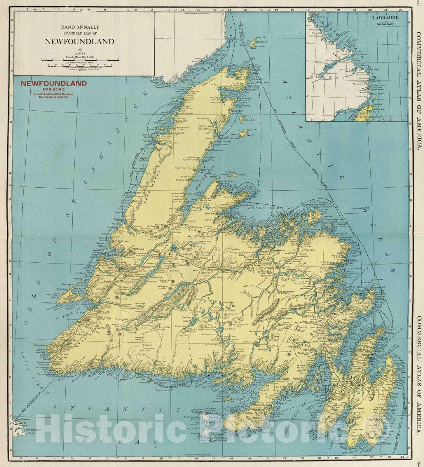Historic Map : National Atlas - 1924 Newfoundland. - Vintage Wall Art ...