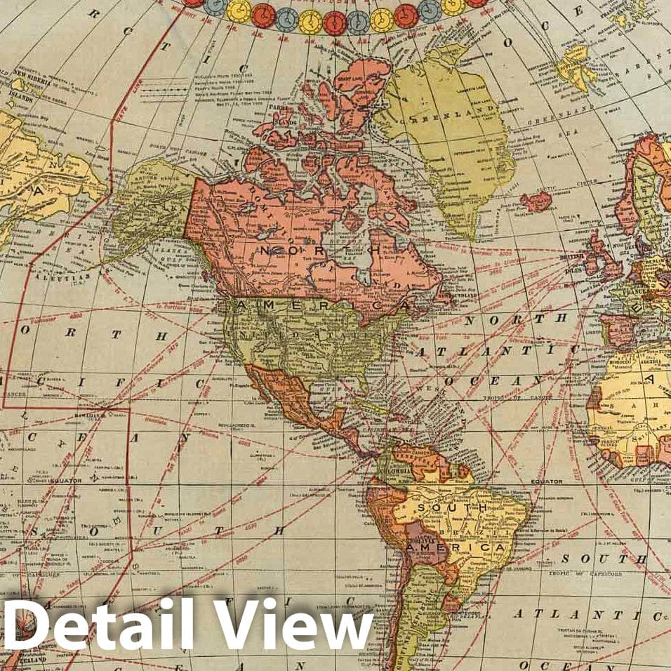 Historic Map : Wall Map - 1921 Entire World in One Hemisphere. Portrai ...