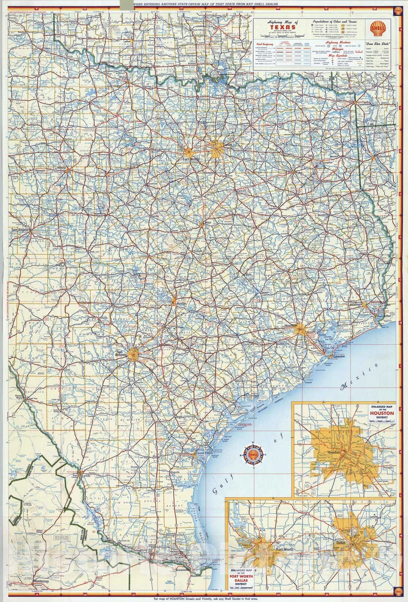 Historic Wall Map : National Atlas - 1956 Shell Highway Map of Texas ...