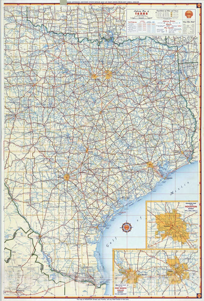 Historic Wall Map : National Atlas - 1956 Shell Highway Map of Texas ...