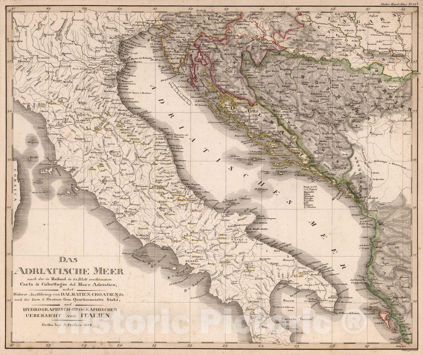Historic Map : Adriatic Sea, Europe 1828 Das Adriatische Meer , Vintag ...