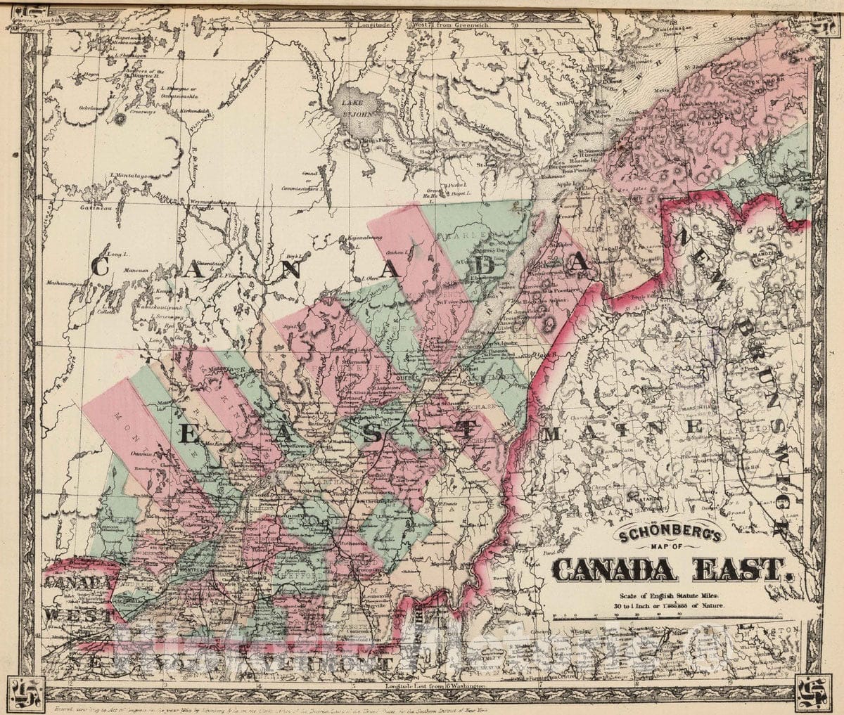 Historic Map : National Atlas - 1867 Schonberg's Map of Canada East ...