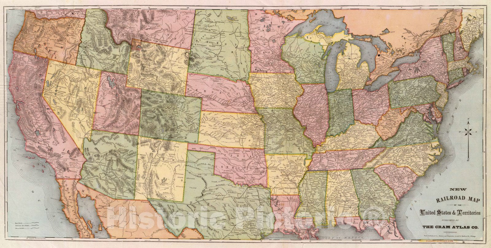 Historic Map : National Atlas - 1875 New Railroad Map of the United St ...