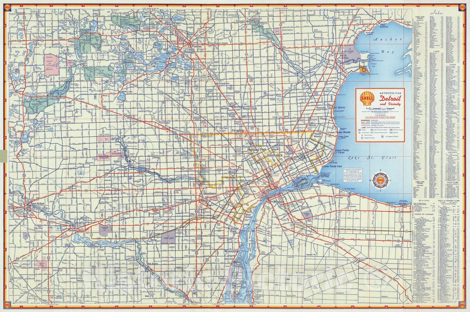 Historic Map - National Atlas - 1956 Shell Metropolitan Detroit and Vi ...