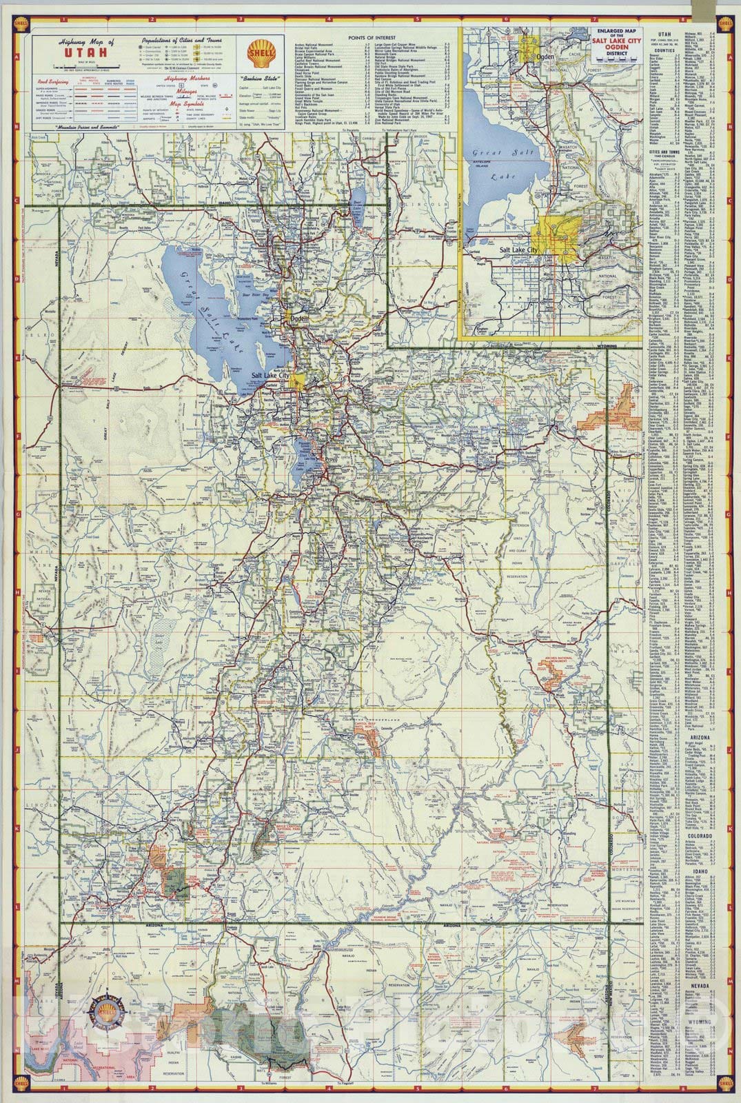 Historic Map : National Atlas - 1950 Shell Highway Map of Utah. - Vint ...