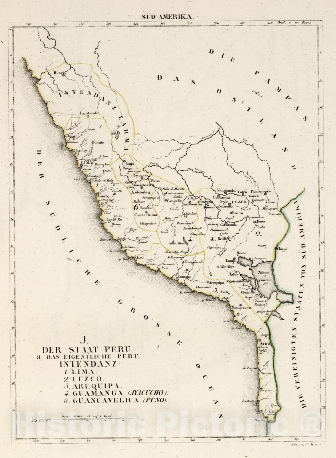 Historic Wall Map : Peru, , South America 1830 J. Der staat Peru. a da ...