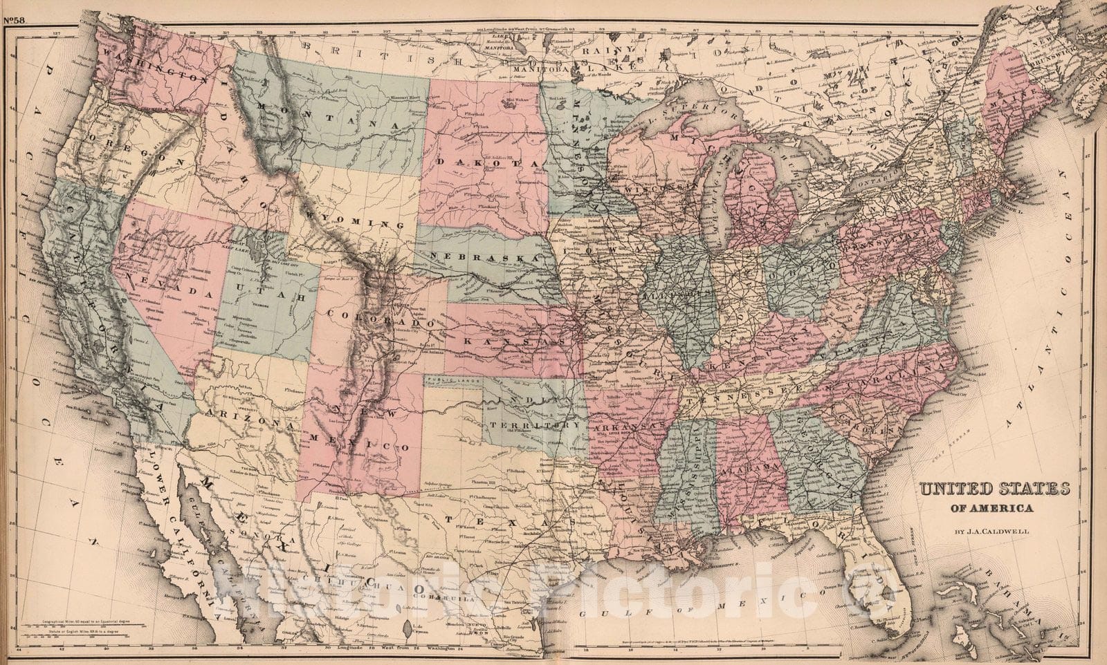 Historic Map : 1876 United States of America, by J.A. Caldwell - Vinta ...