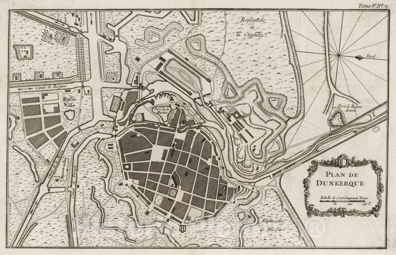 Historic Map : France , Dunkirk France, 1764 Plan de Dunkerque. , Vint ...