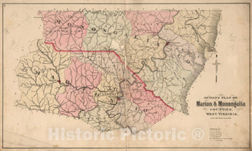 Historic Map : 1886 Outline Plan of Marion & Monongalia Counties, West ...
