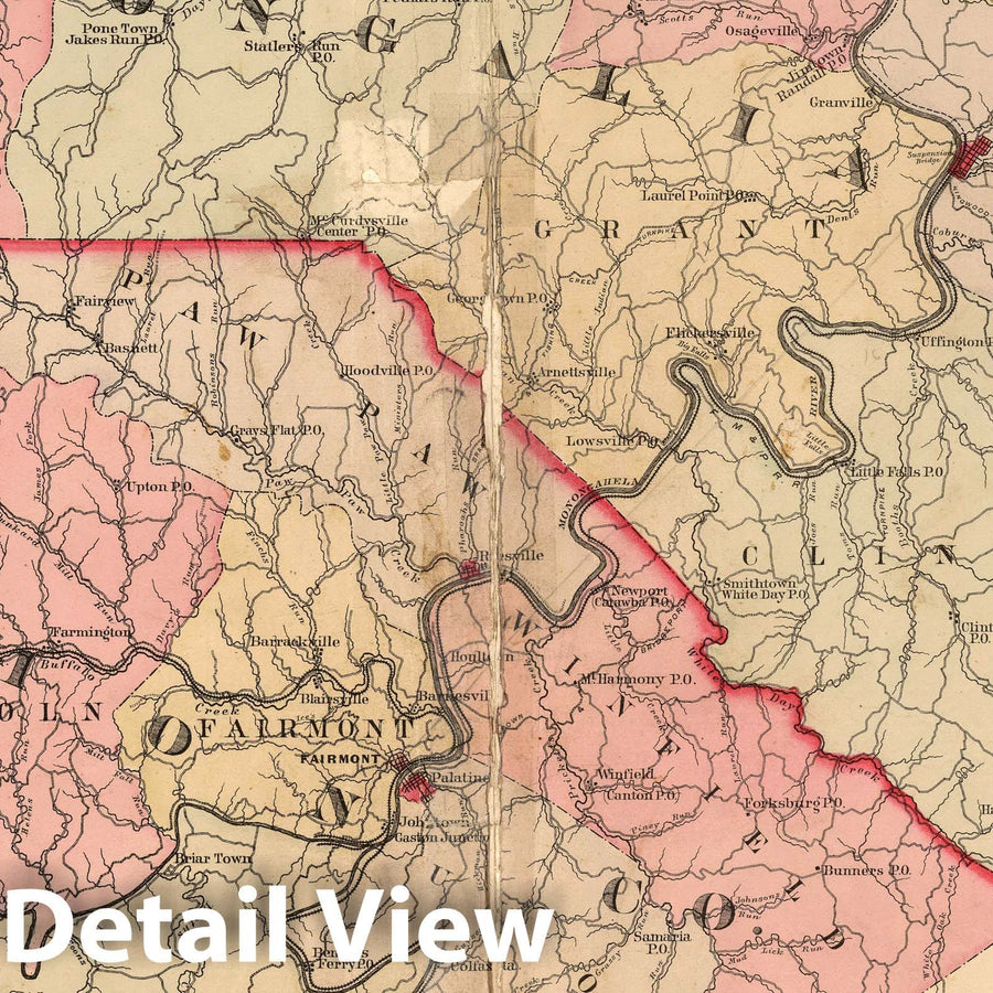 Historic Map : 1886 Outline Plan of Marion & Monongalia Counties, West ...