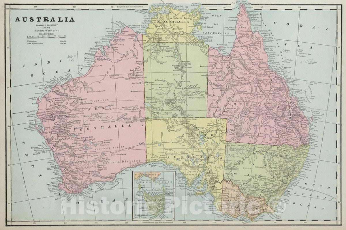 Historic Wall Map : 1889 Australia. - Vintage Wall Art – Historic Pictoric
