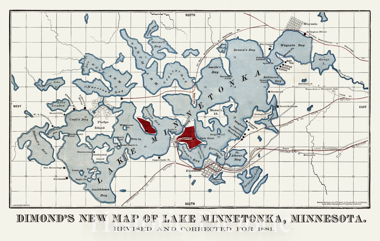 Historic Map : 1881 Lake Minnetonka, Minnesota - Vintage Wall Art ...
