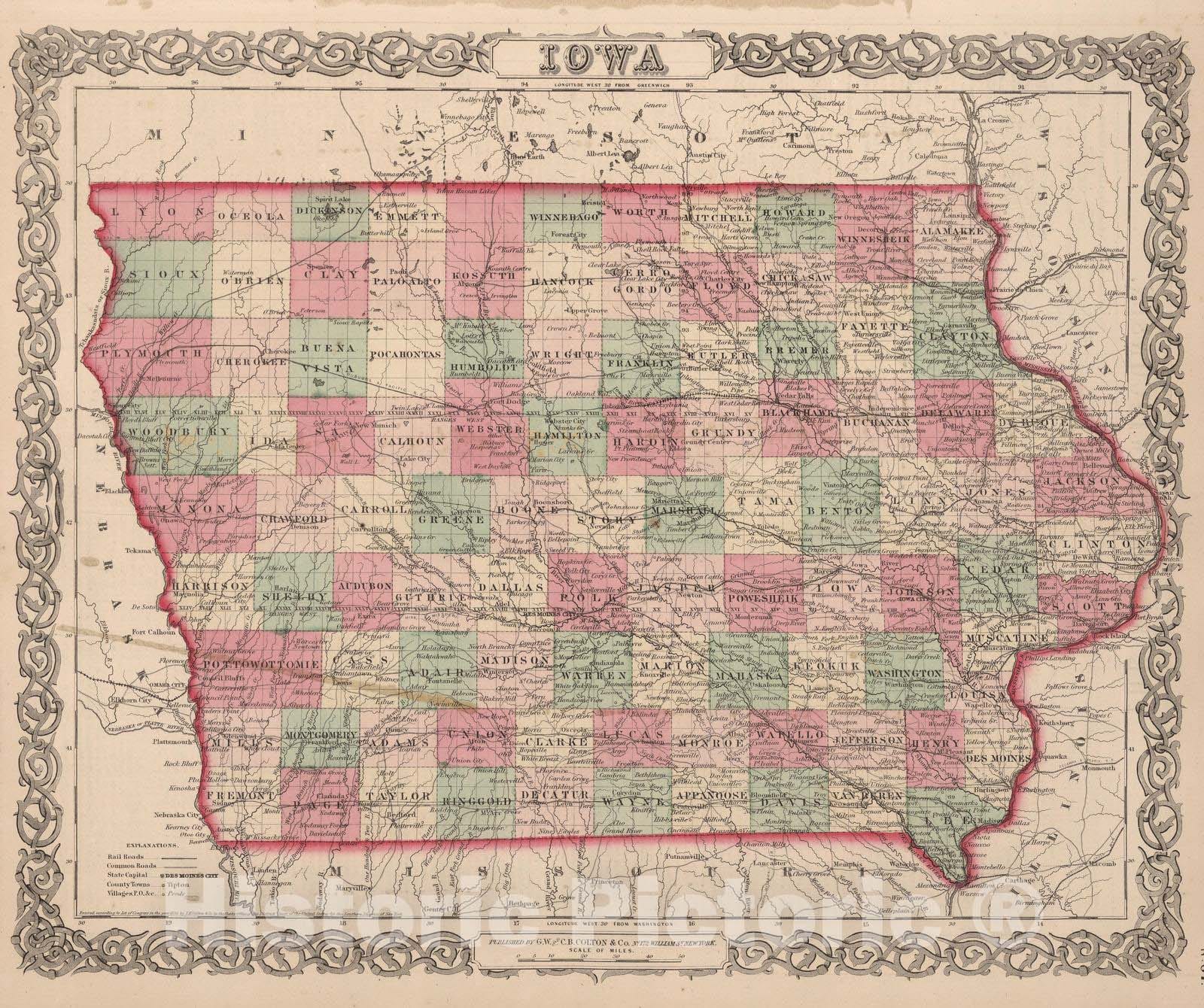 Historic Map : 1866 Iowa. - Vintage Wall Art – Historic Pictoric