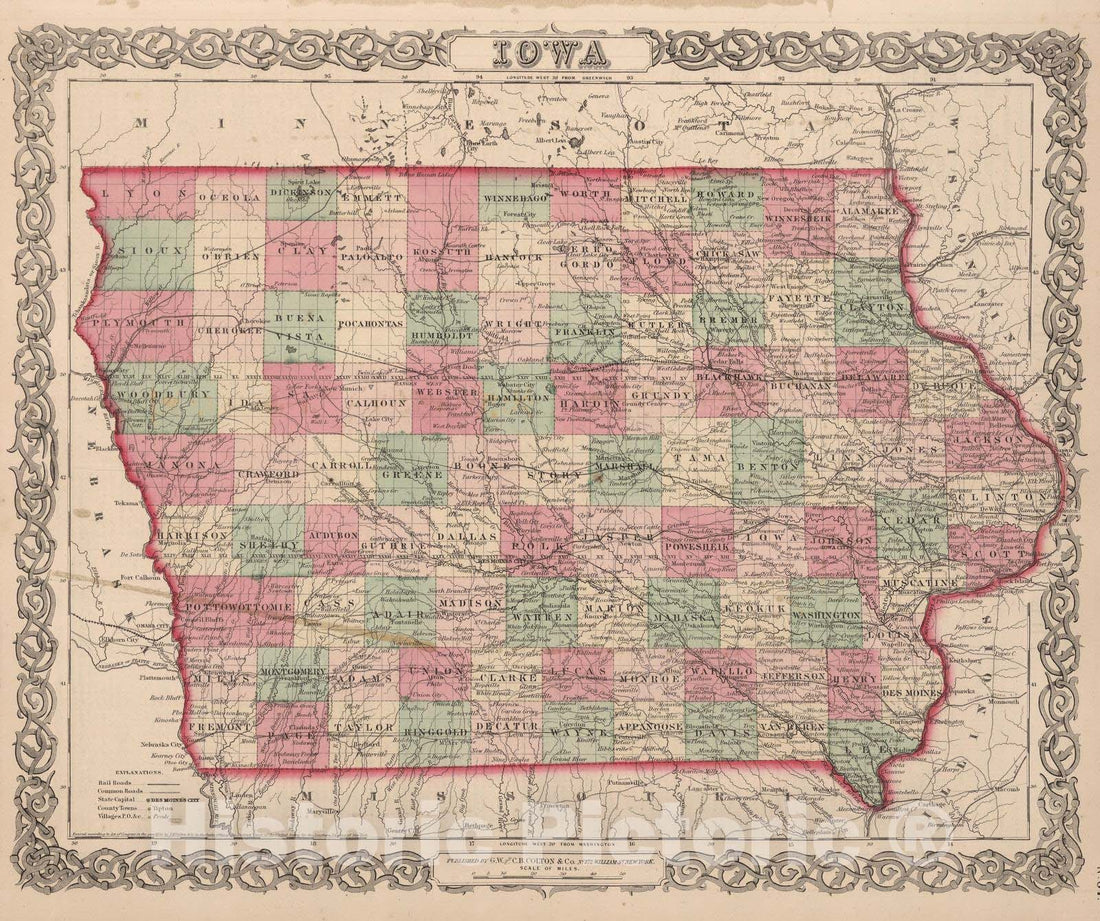 Historic Map : 1866 Iowa. - Vintage Wall Art – Historic Pictoric