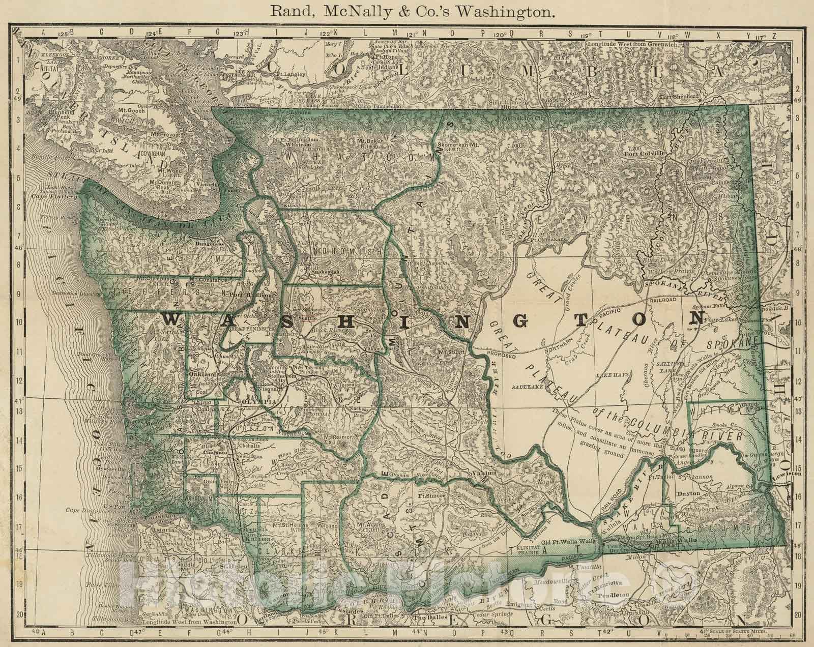 Historic Wall Map : 1878 Indexed Map Of Washington - Vintage Wall Art ...