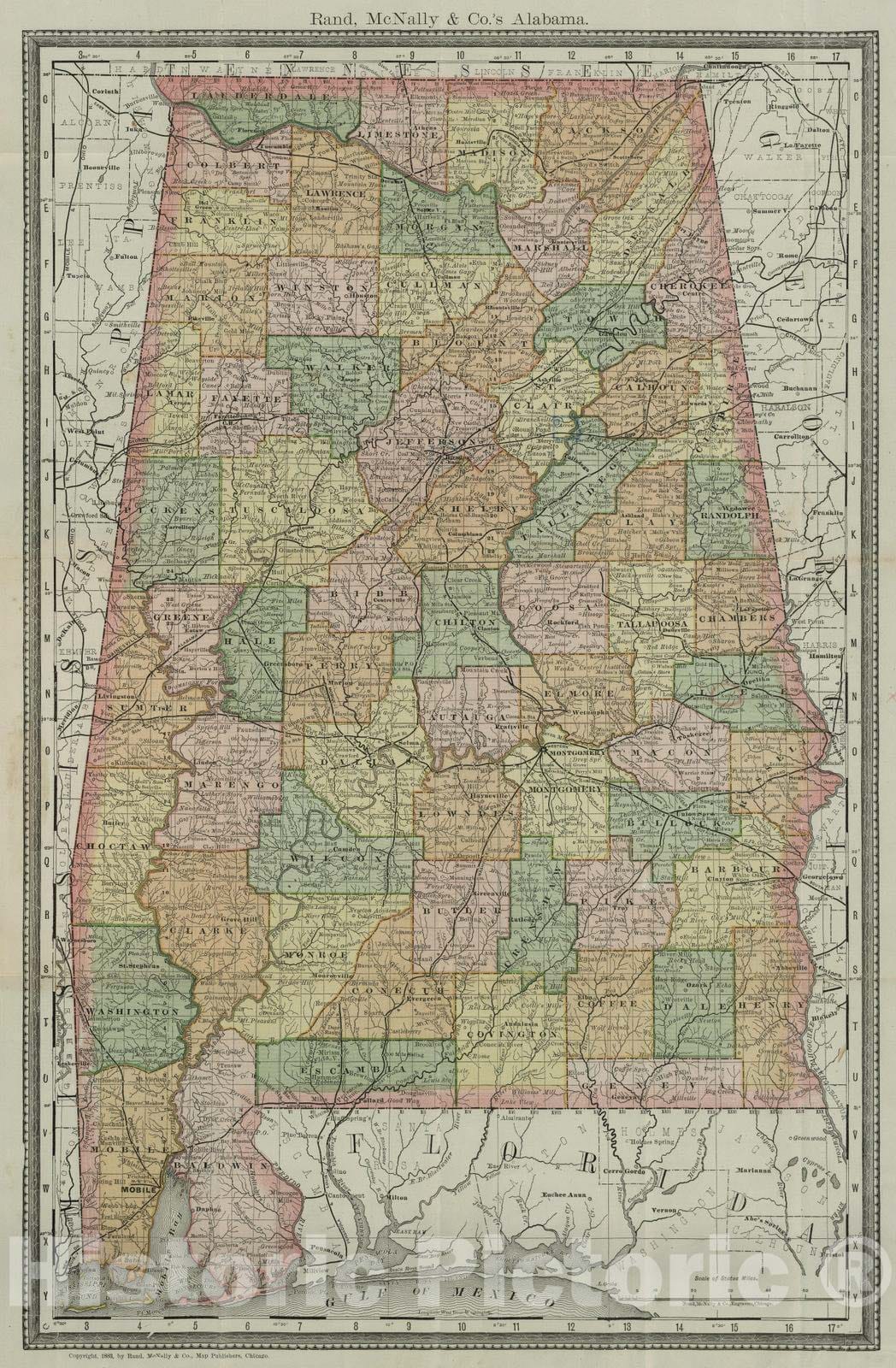 Historic Map : 1883 Alabama - Vintage Wall Art – Historic Pictoric