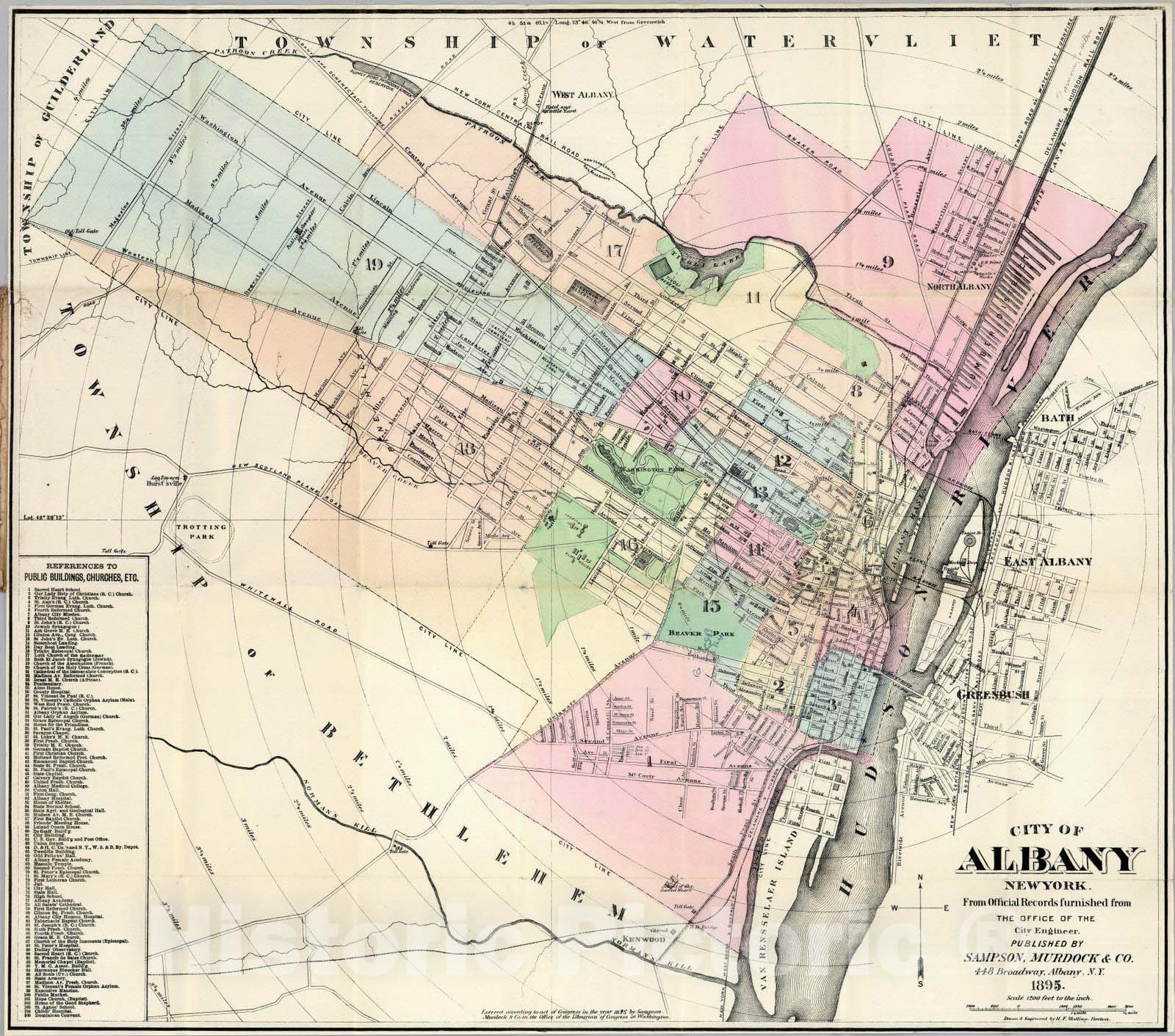 Historic Wall Map : 1895 Albany New York - Vintage Wall Art - Historic ...