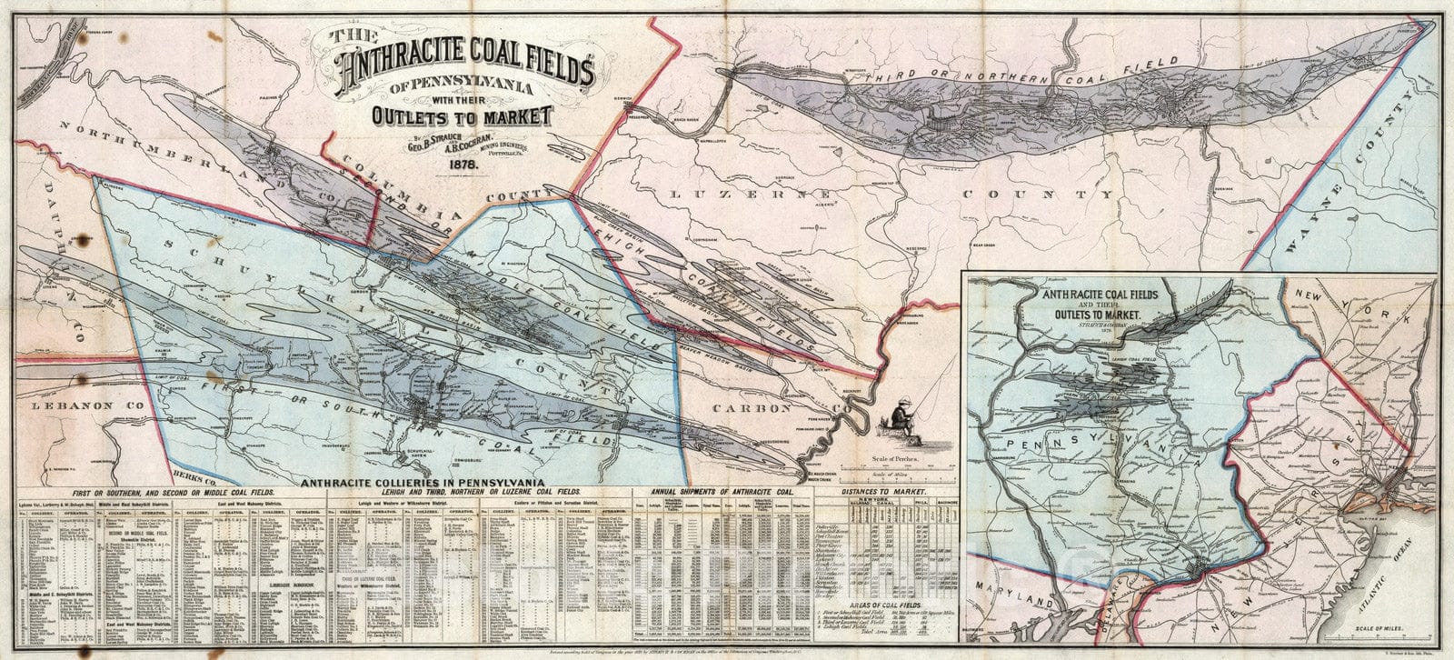 Historic Map : 1878 Anthracite Coal Fields Of Pennsylvania - Vintage W ...