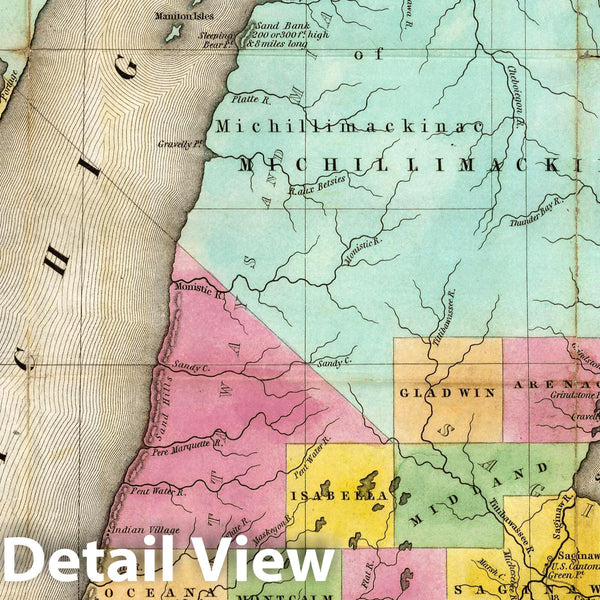 Historic Map : 1835 Tourist's Pocket Map Of Michigan - Vintage Wall Ar ...