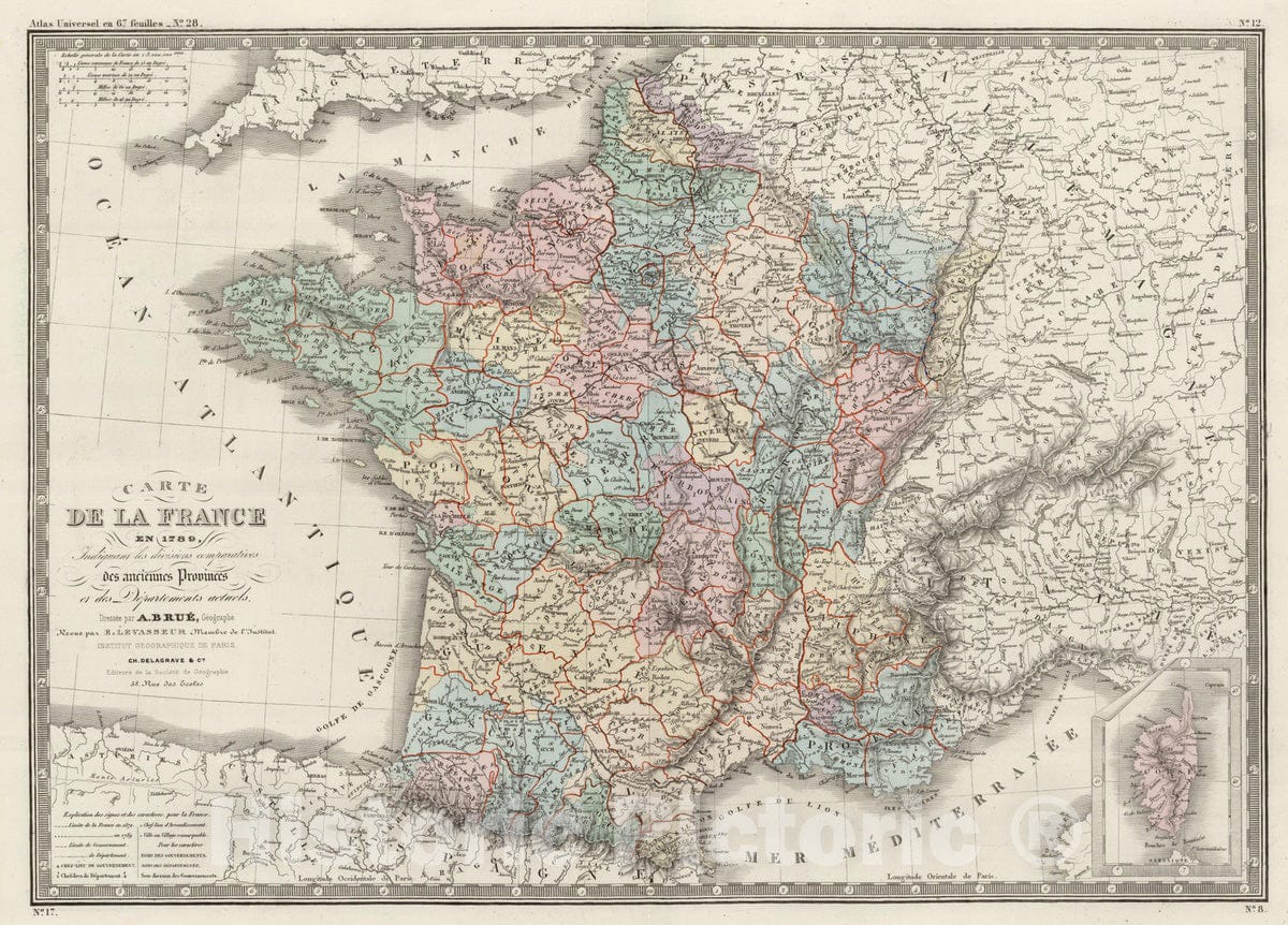 Historic Map : France, 1875 France en 1789. , Vintage Wall Art ...