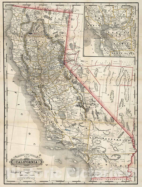 Historic Map : 1890 Railroad And County Map Of California - Vintage Wa ...