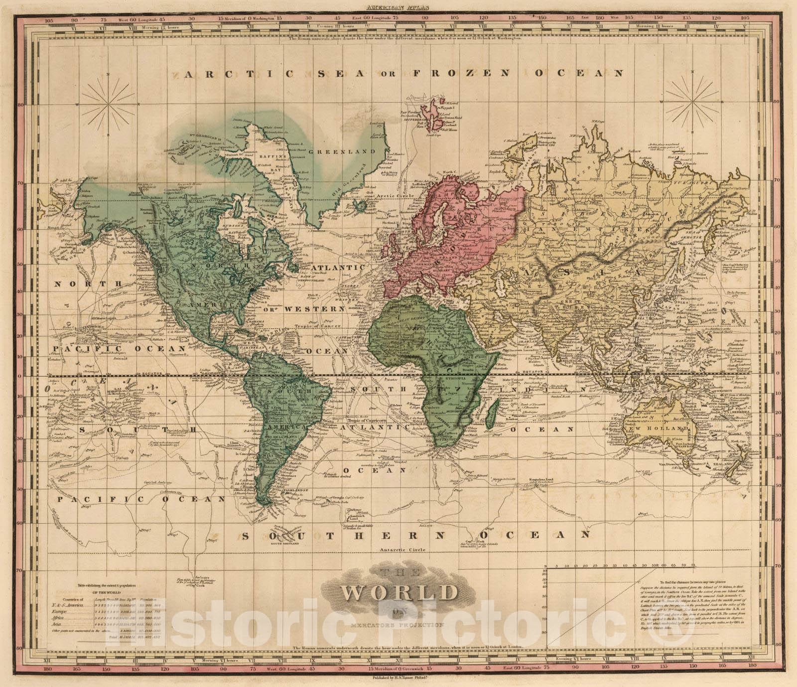 Historic Wall Map : 1824 World on Mercators Projection. - Vintage Wall ...