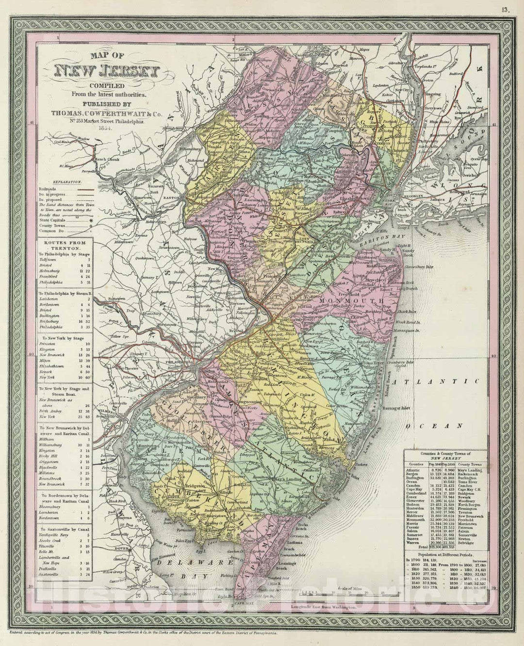 Historic Map - 1855 Map of New Jersey - Vintage Wall Art – Historic ...