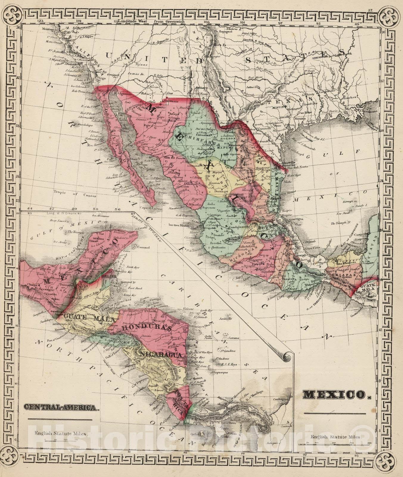 Historic Map : 1865 Mexico. Central America. - Vintage Wall Art ...