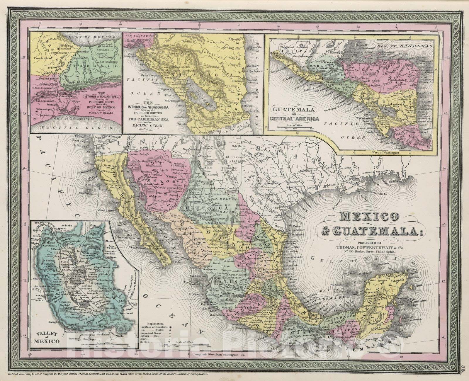 Historic Map : 1855 Mexico and Guatemala - Vintage Wall Art - Historic ...