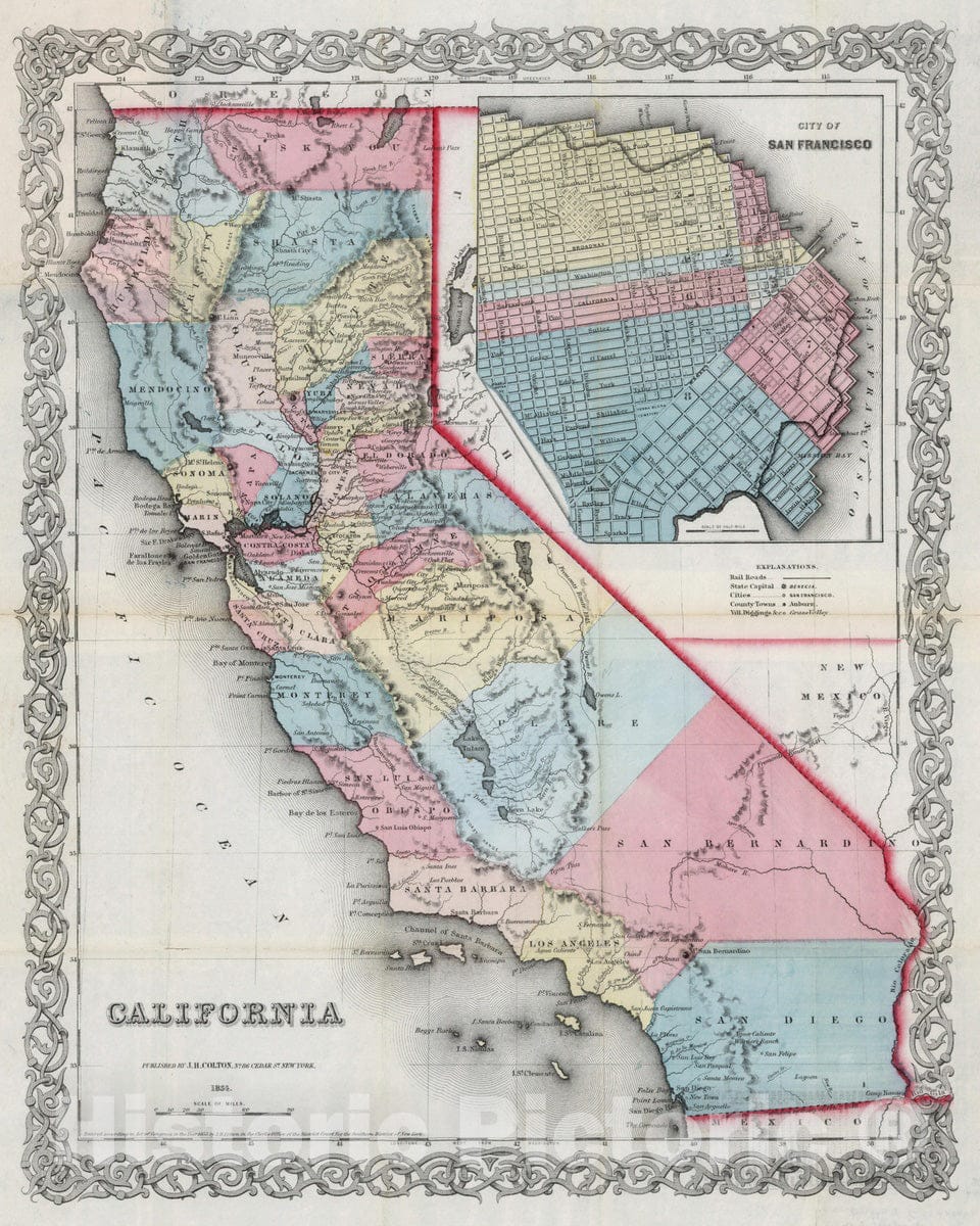 Historic Map : 1854 California - Vintage Wall Art – Historic Pictoric