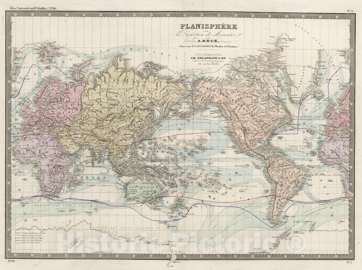 Historic Map : 1875 Planisphere sur la Projection de Mercator. - Vinta ...