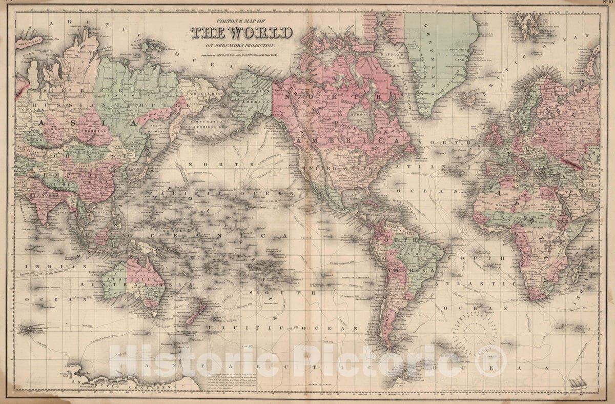 Historic Map : 1866 Colton's Map of the World. - Vintage Wall Art – Historic Pictoric