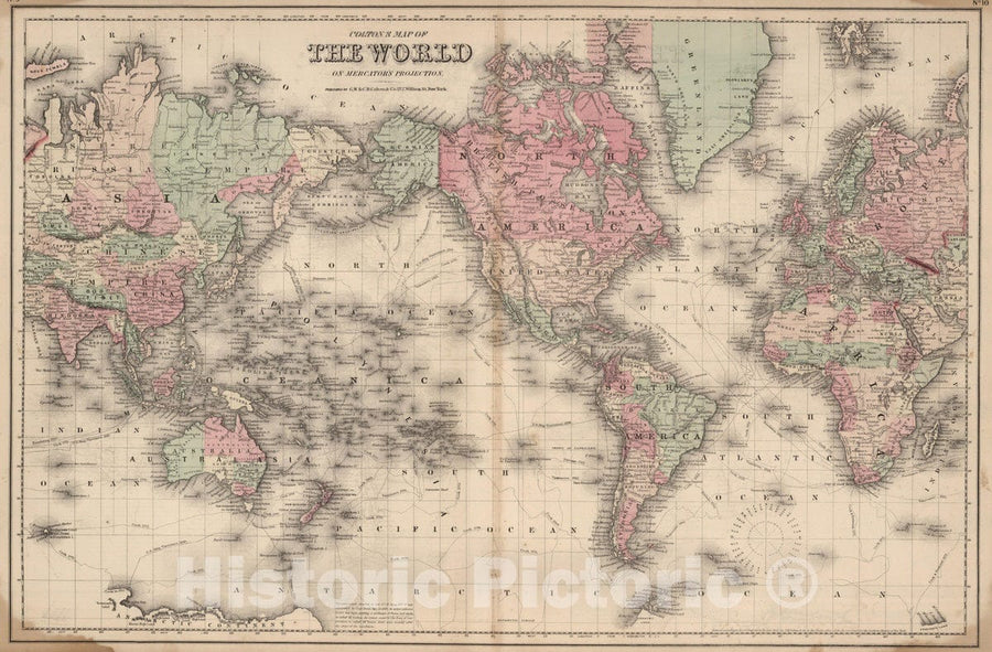 Historic Map : 1866 Colton's Map of the World. - Vintage Wall Art ...