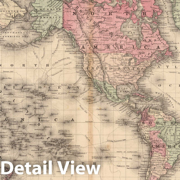 Historic Map : 1866 Colton's Map of the World. - Vintage Wall Art ...