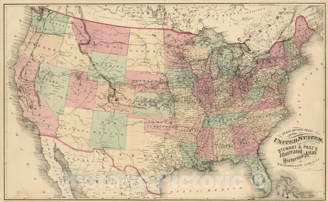 Historic Map : 1875 Railroad Map of the United States. - Vintage Wall ...