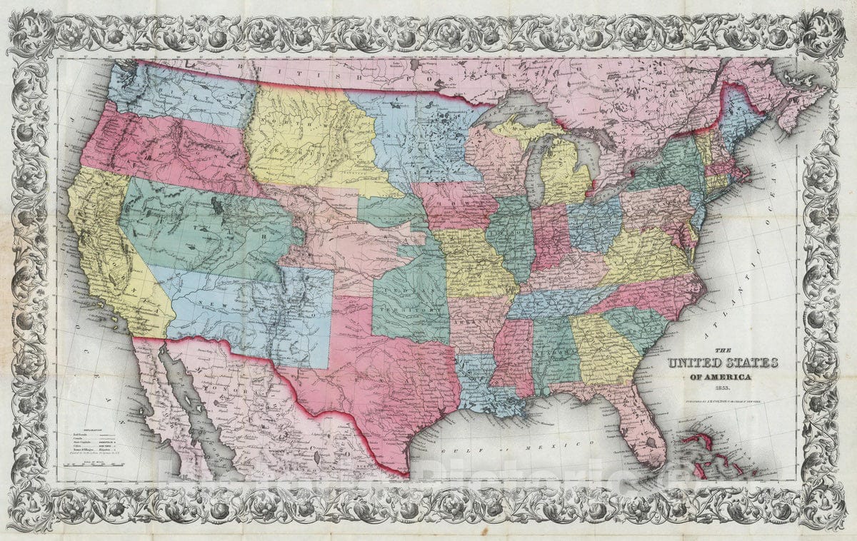 Historic Map : 1853 The United States of America : Vintage Wall Art ...