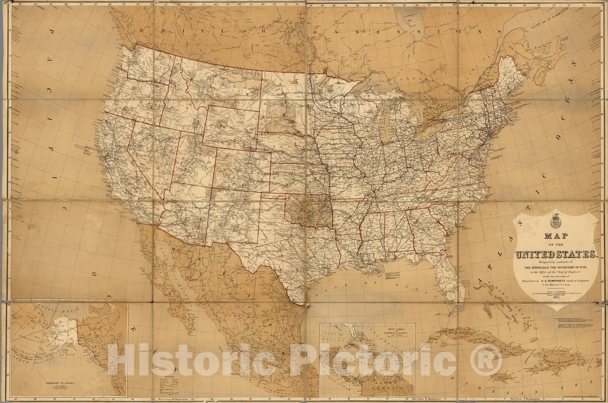 Historic Map : Case Map - 1877 Map Of The United States. - Vintage Wal ...