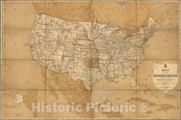 Historic Map : Case Map - 1877 Map Of The United States. - Vintage Wal ...