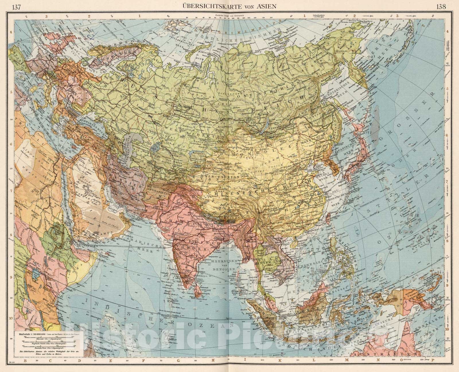 Historic Map : 1905 Ubersichtskarte von Asien - Vintage Wall Art ...