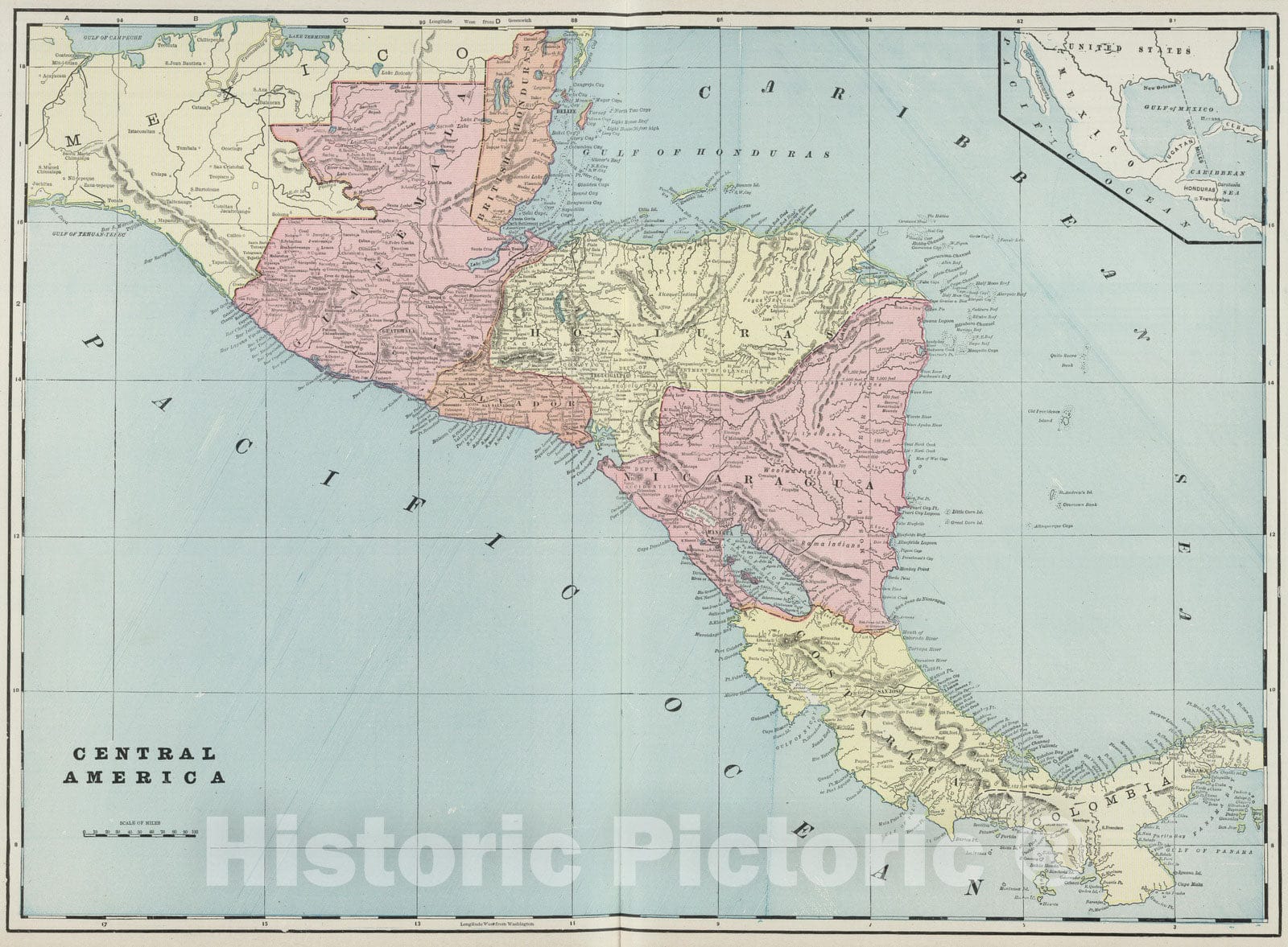 Historic Map : 1901 Central America. - Vintage Wall Art – Historic Pictoric