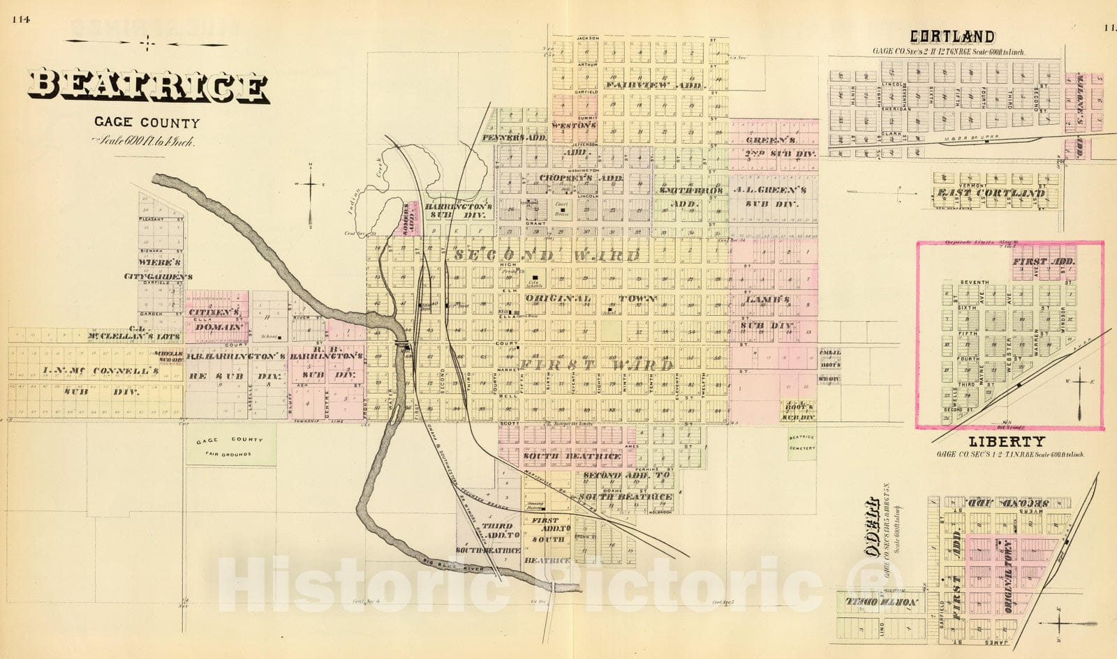 Historic Map : 1885 Beatrice. - Vintage Wall Art – Historic Pictoric