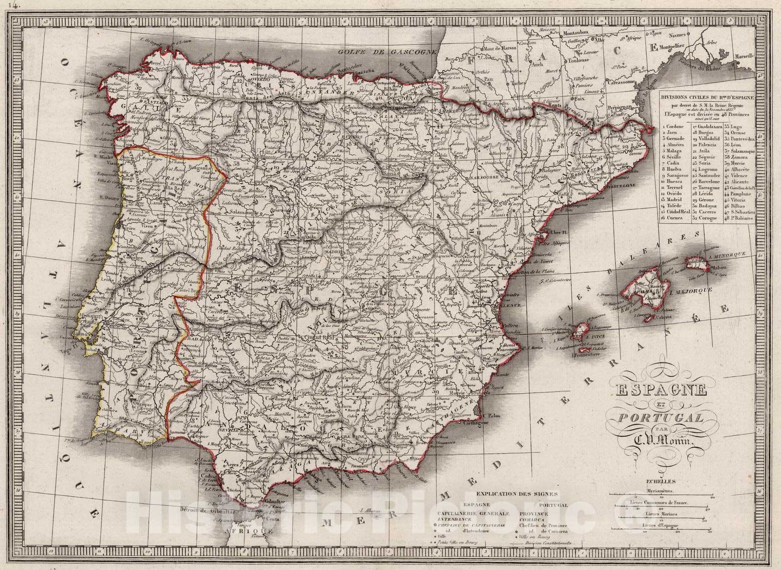 Historic Map : Spain; Portugal, Iberian Peninsula 1839 Espagne et Port ...