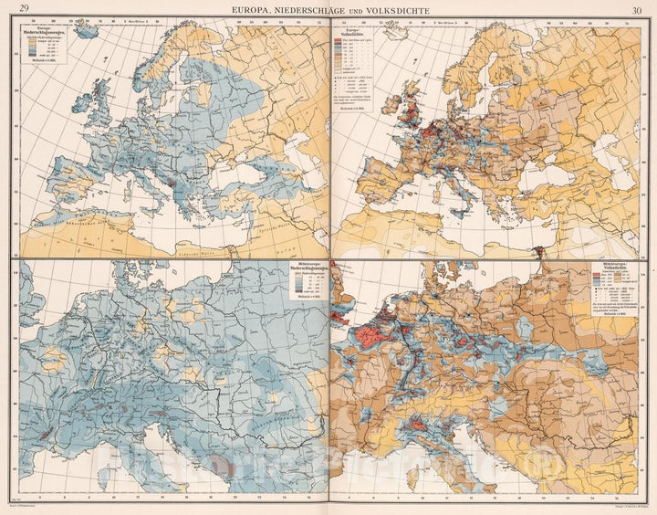 Historic Map : Central Europe 1905 Europa, Niederschlagsmengen und Vol ...