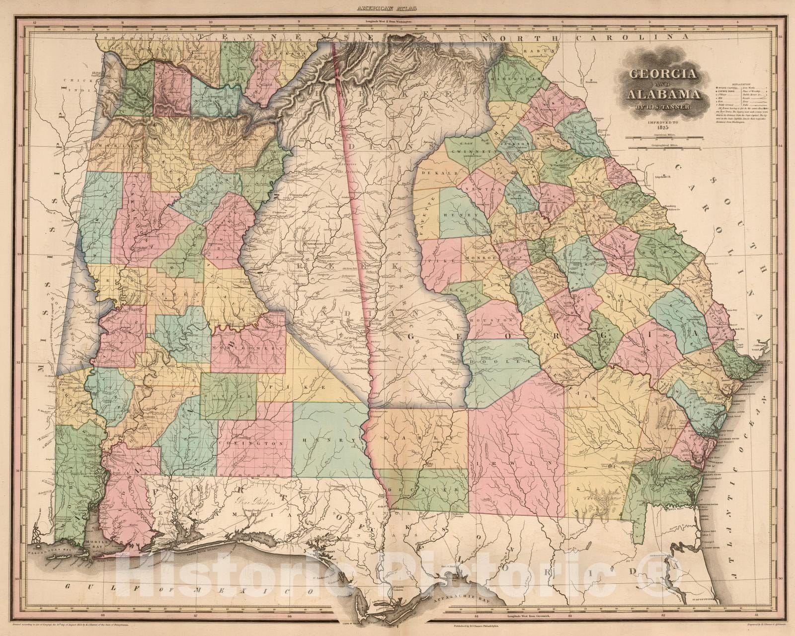 Historic Map : 1825 Georgia and Alabama. v1 - Vintage Wall Art ...